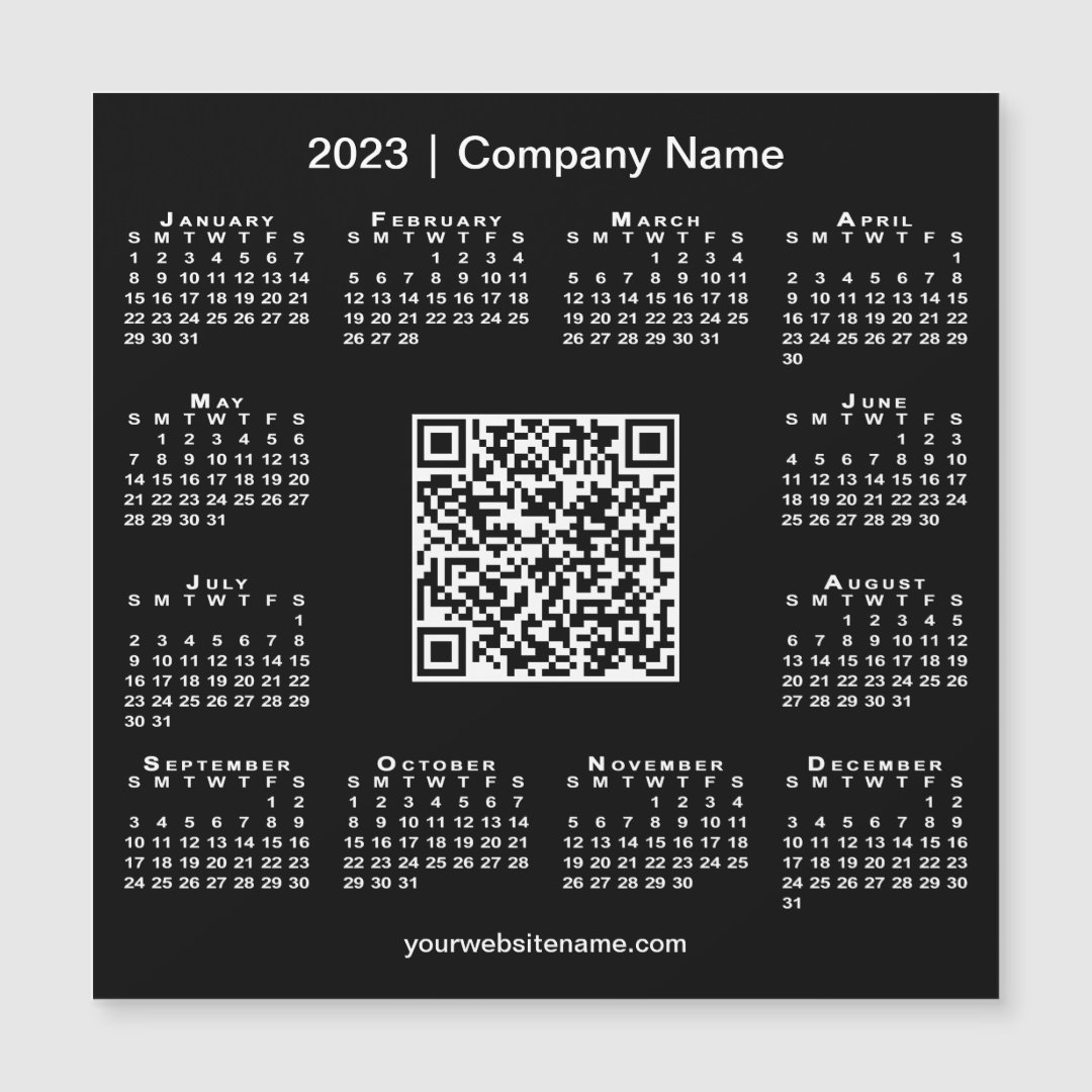Modern 2023 Calendar Business QR Code Black Magnet | Zazzle