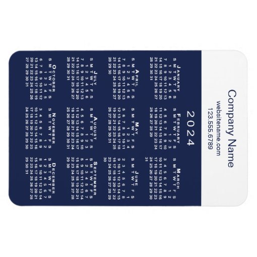 Modern 2024 Calendar Company Name Info Navy White Magnet | Zazzle