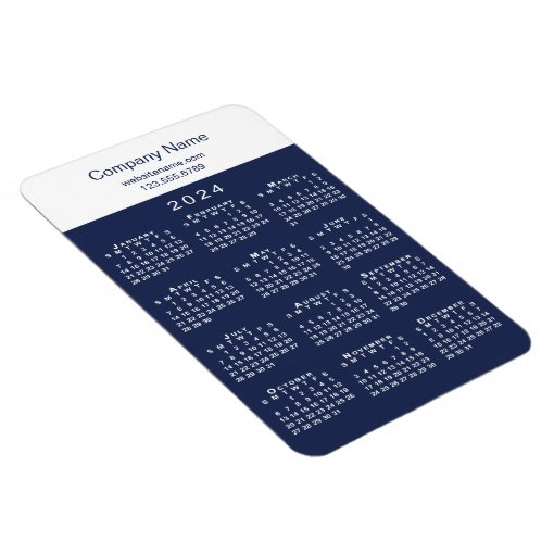 Modern 2024 Calendar Company Name Info Navy White Magnet | Zazzle