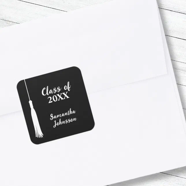 Modern 2024 Grad Tassel Personalized Graduation Square Sticker | Zazzle