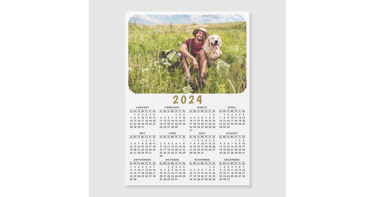Modern 2024 Magnetic Photo Calendar Black White | Zazzle