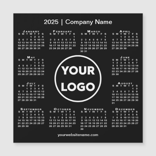 Modern 2025 Calendar Company Logo on Black Magnet | Zazzle
