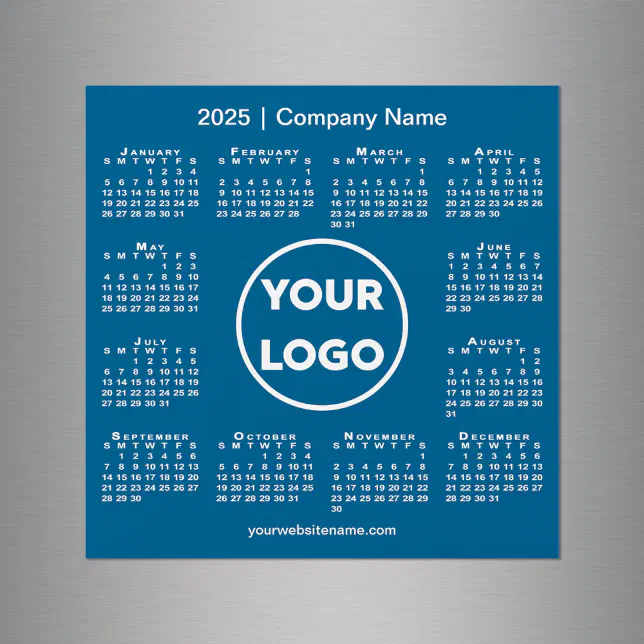 Modern 2025 Calendar Company Logo on Blue Magnet | Zazzle