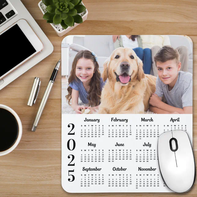 Modern 2025 Calendar Custom 12 Month Simple Photo Mouse Pad | Zazzle