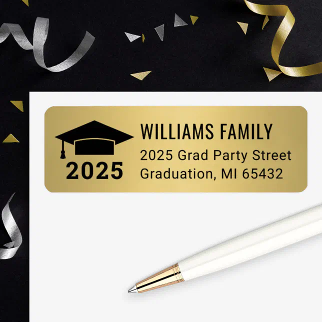 Modern 2025 Gold Graduation Return Address Label | Zazzle