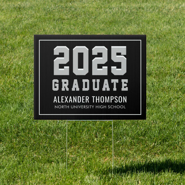 Modern 2025 Graduate Black Gray Custom Graduation Sign | Zazzle