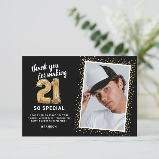 Modern 21st Adult Birthday Photo Thank You Card | Zazzle