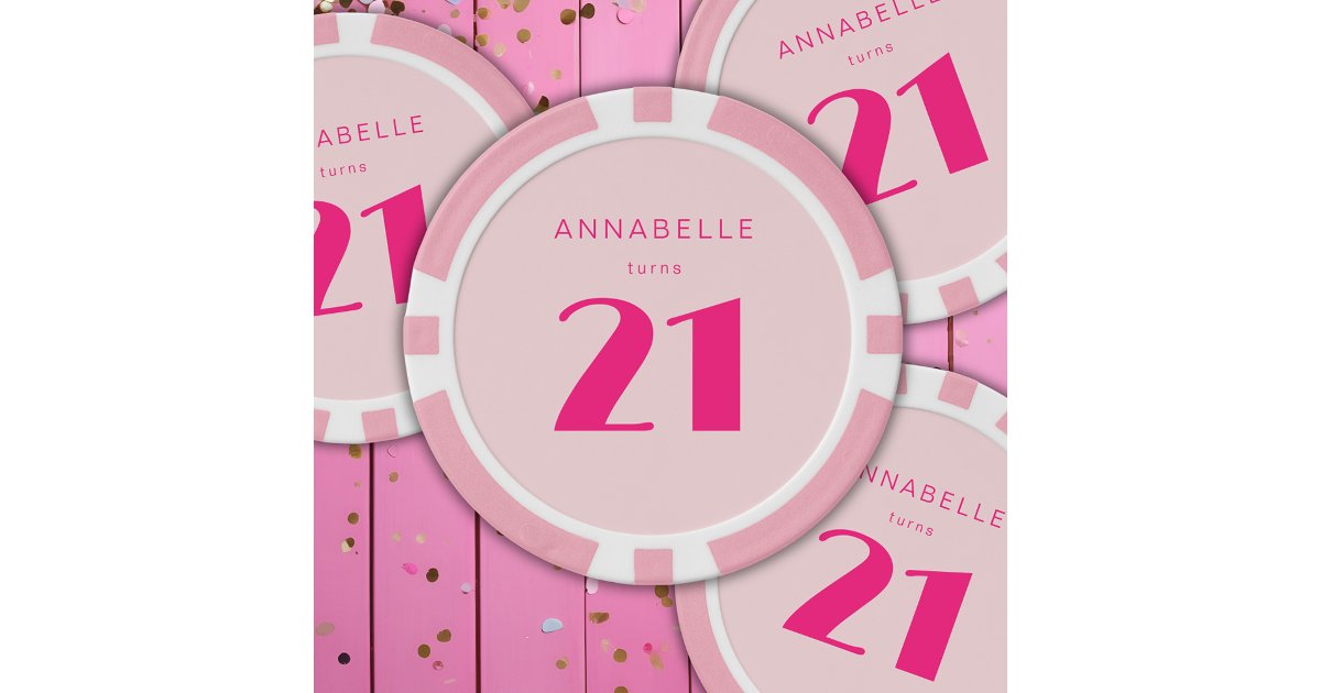 Modern 21st Twenty One Blush Pink Birthday Party Poker Chips | Zazzle