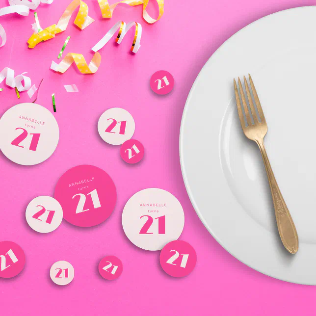 Modern 21st Twenty One Pink Birthday Party Confetti | Zazzle