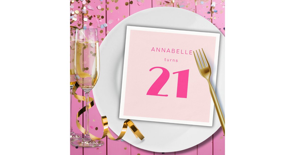 Modern 21st Twenty One Pink Birthday Party Napkins | Zazzle
