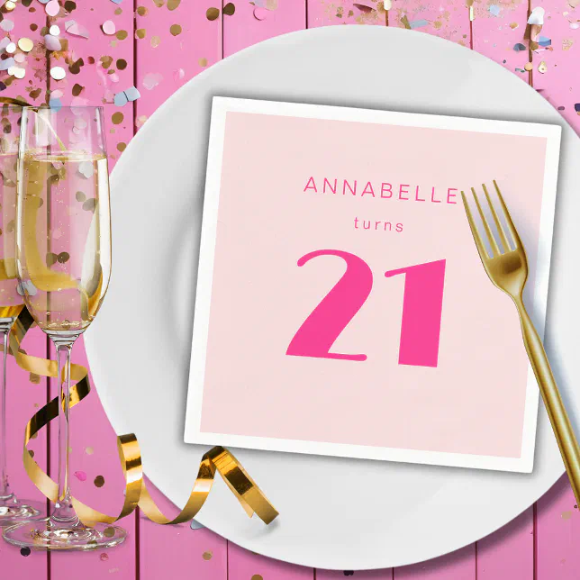 Modern 21st Twenty One Pink Birthday Party Napkins | Zazzle
