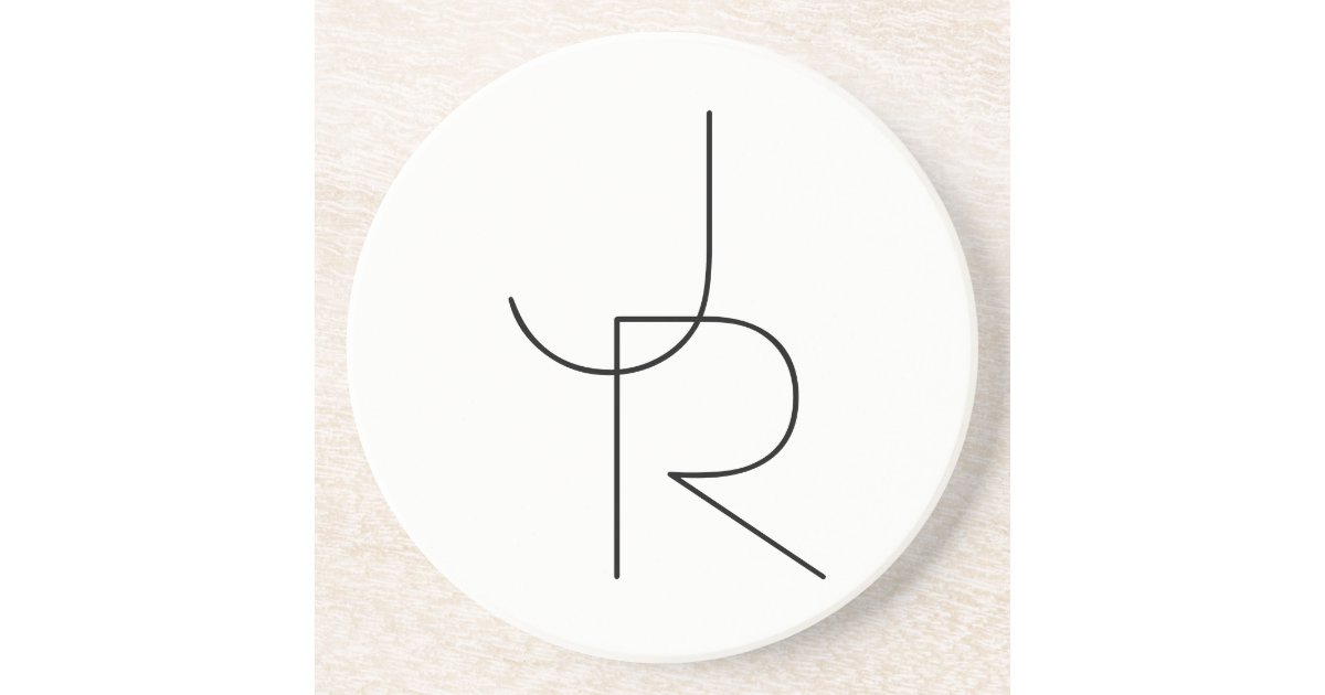 Modern 2 Overlapping Initials | Black on White Coaster | Zazzle
