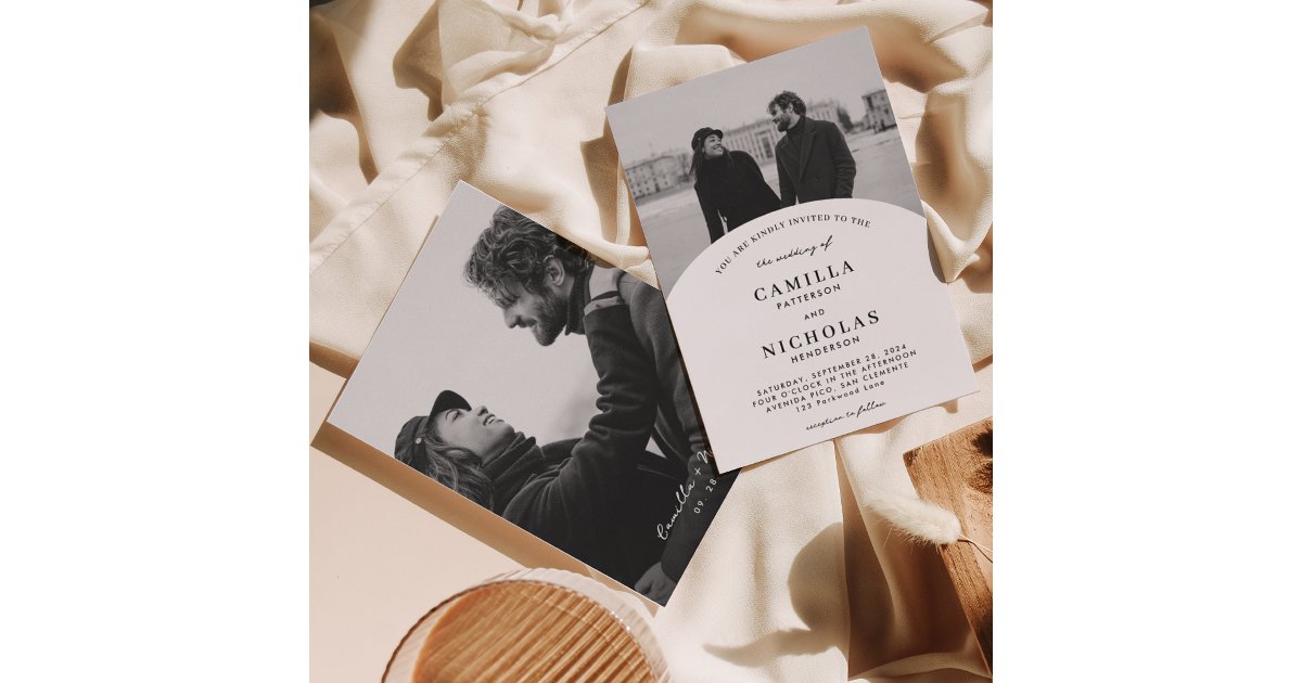 Modern 2 Photo Arch Overlay Wedding Invitation | Zazzle