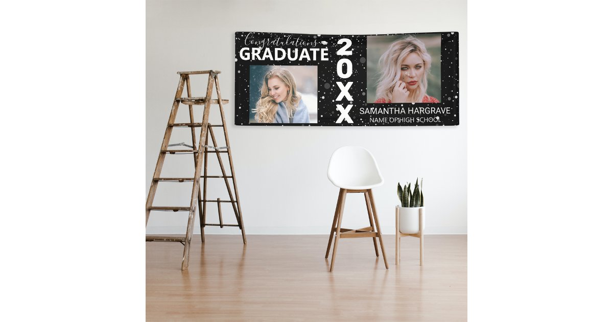 Modern 2 Photo Collage Graduation Banner | Zazzle