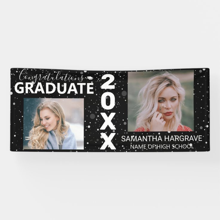 Modern 2 Photo Collage Graduation Banner | Zazzle