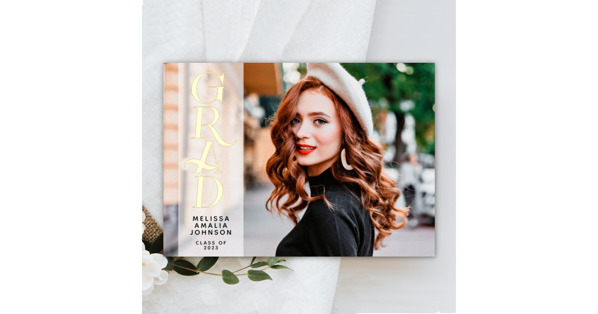 Modern 2 photo Graduation real foil announcement | Zazzle