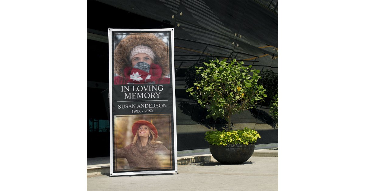 Modern 2 Photo In Loving Memory Retractable Banner | Zazzle