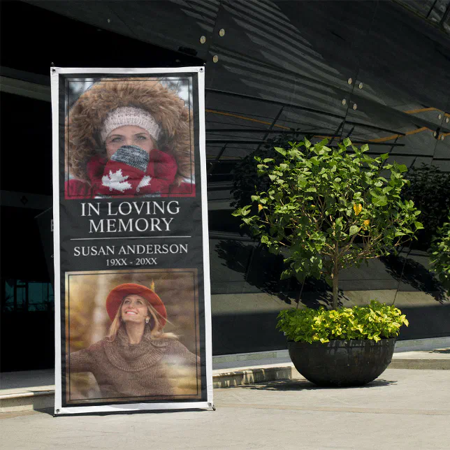 Modern 2 Photo In Loving Memory Retractable Banner | Zazzle