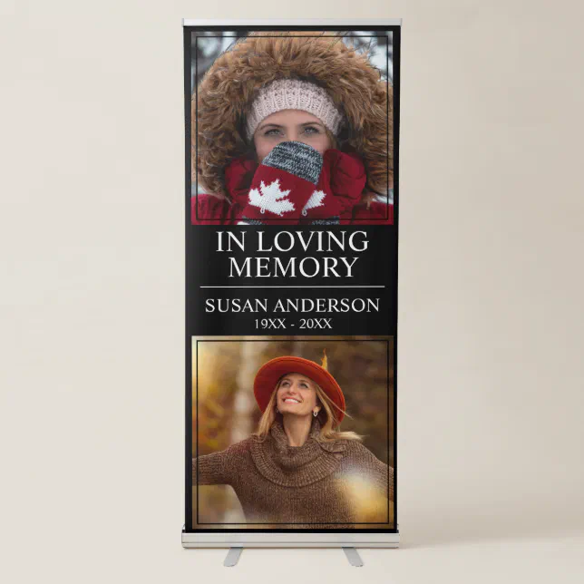 Modern 2 Photo In Loving Memory Retractable Banner | Zazzle