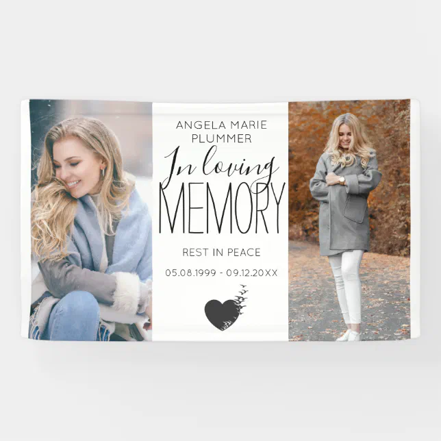 Modern 2 Photo In Loving Memory Tribute Banner | Zazzle