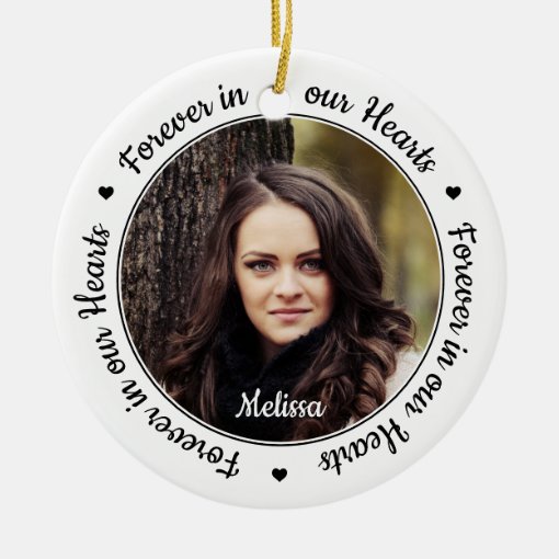 Modern 2 Photo Memorial Forever In Our Hearts Ceramic Ornament Zazzle
