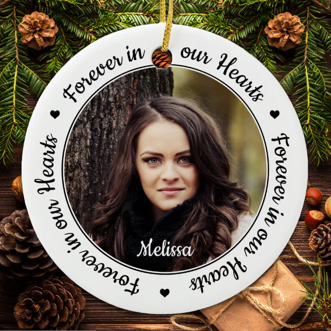 Modern 2 Photo Memorial Forever In Our Hearts Ceramic Ornament Zazzle