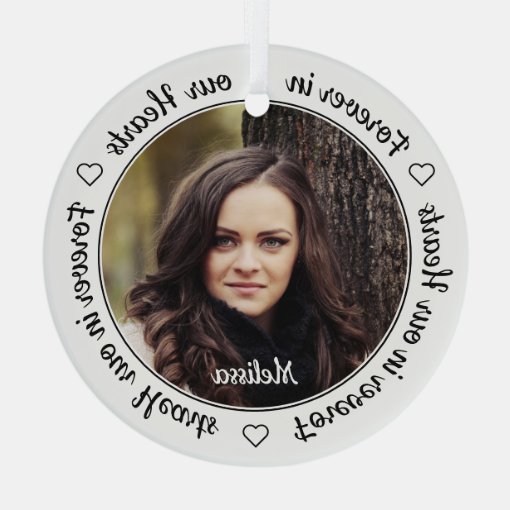 Modern 2 Photo Memorial Forever In Our Hearts Glass Ornament Zazzle