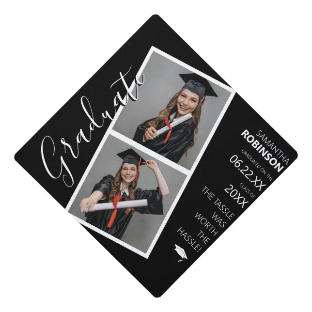 Modern 2 Photo Strip Graduation Graduation Cap Topper | Zazzle