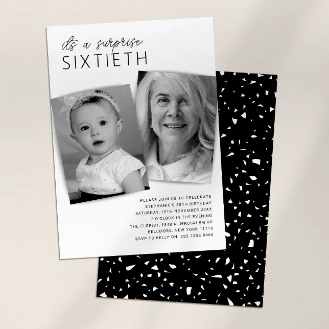 Modern 2 Photo Surprise 60th Birthday Party Invitation | Zazzle