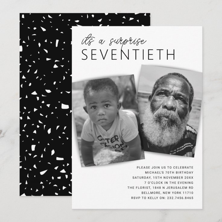 Modern 2 Photo Surprise 70th Birthday Party Invitation | Zazzle