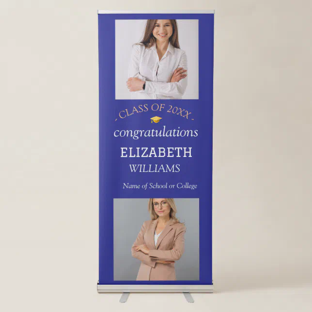 Modern 2 Photo Vertical Graduation Party Retractable Banner | Zazzle