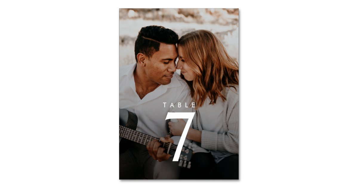 Modern 2-Photo Wedding Table Number | Zazzle