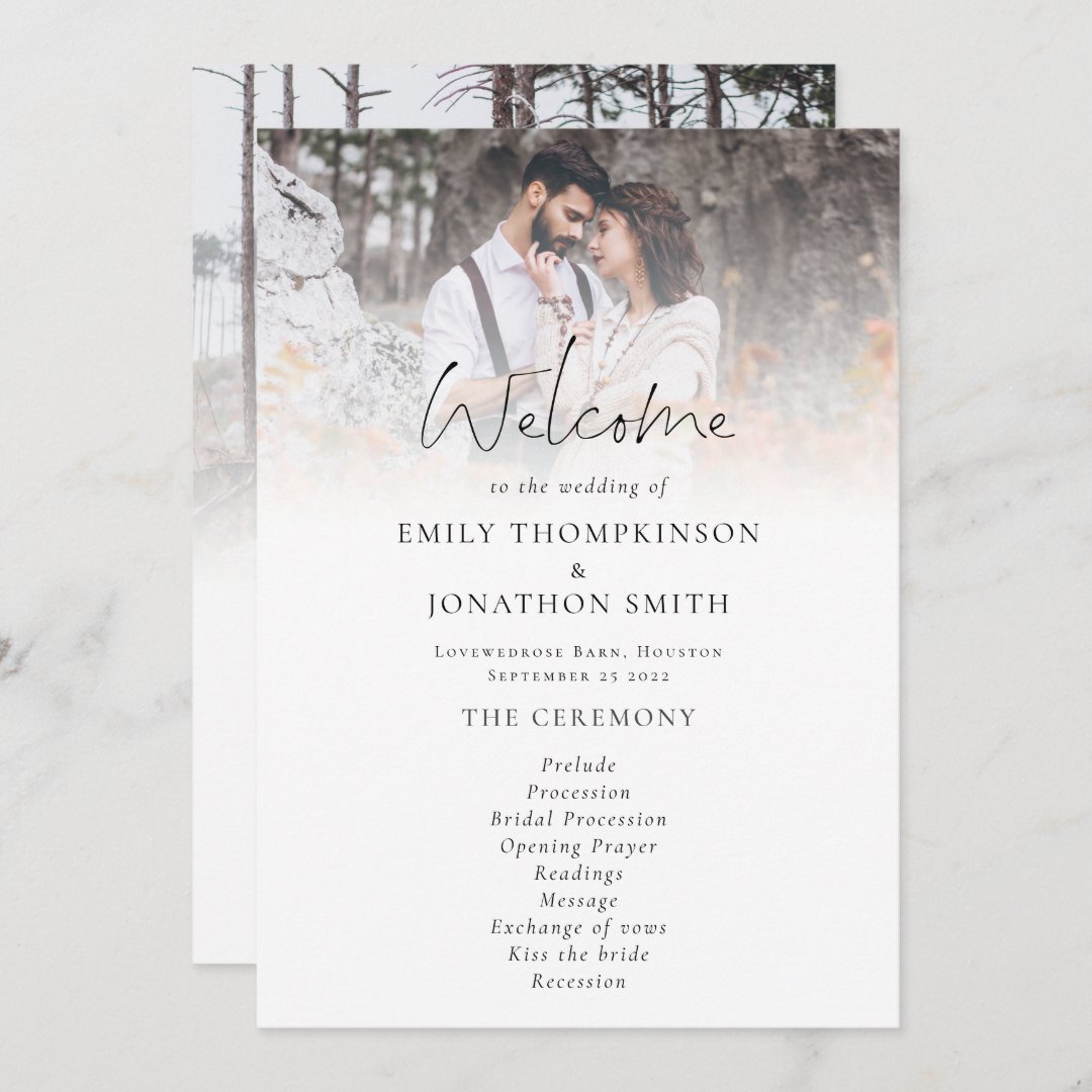 Modern 2 Photos Overlay Script Wedding Program | Zazzle
