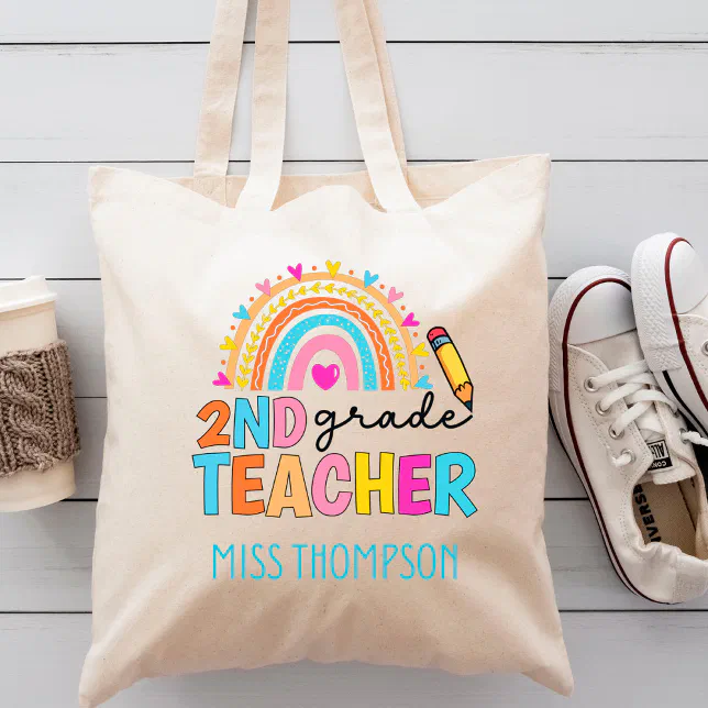 Modern 2nd Grade Rainbow Teacher Personalized Tote Bag | Zazzle