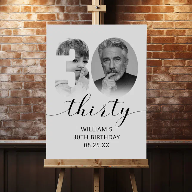 Modern 30th Birthday Party Script Photo Welcome Foam Board | Zazzle