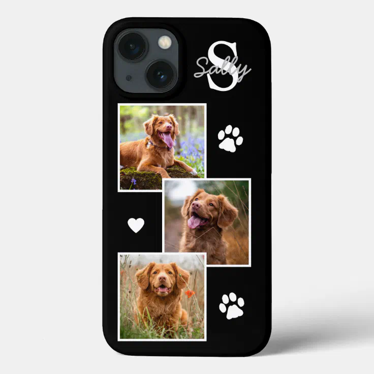 Modern 3 Photo Black Pet Dog Case-Mate iPhone Case | Zazzle