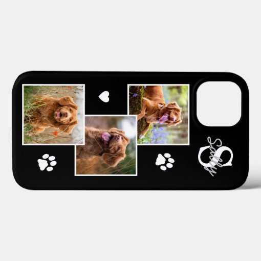 Modern 3 Photo Black Pet Dog Case-Mate iPhone Case | Zazzle