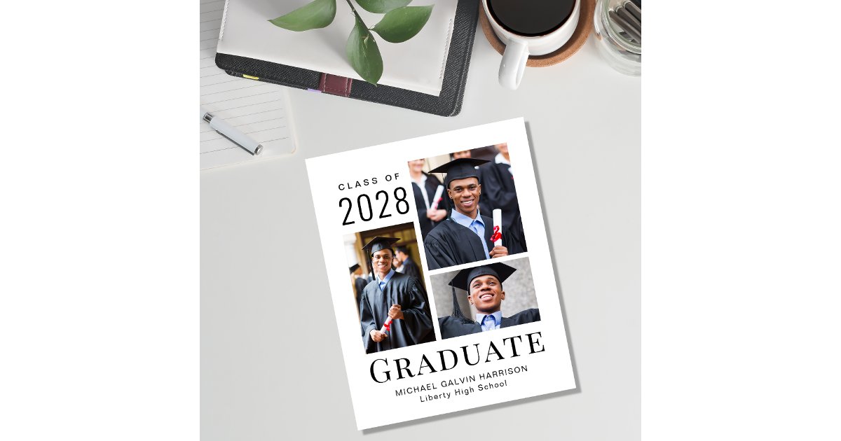 Modern 3 Photo Budget Graduation Announcement | Zazzle