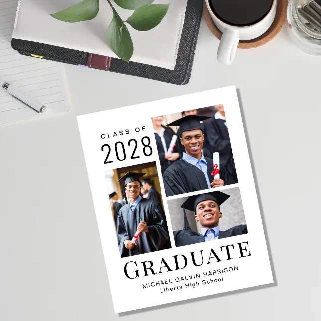 Modern 3 Photo Budget Graduation Announcement | Zazzle