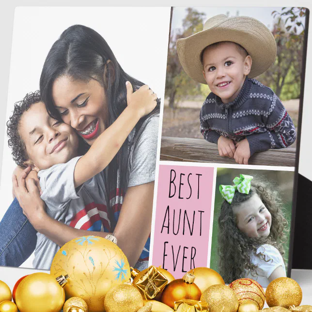 Modern 3 Photo Collage Best Aunt Ever Plaque | Zazzle