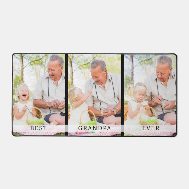 Modern 3 Photo Collage Best Grandpa Ever Desk Mat | Zazzle