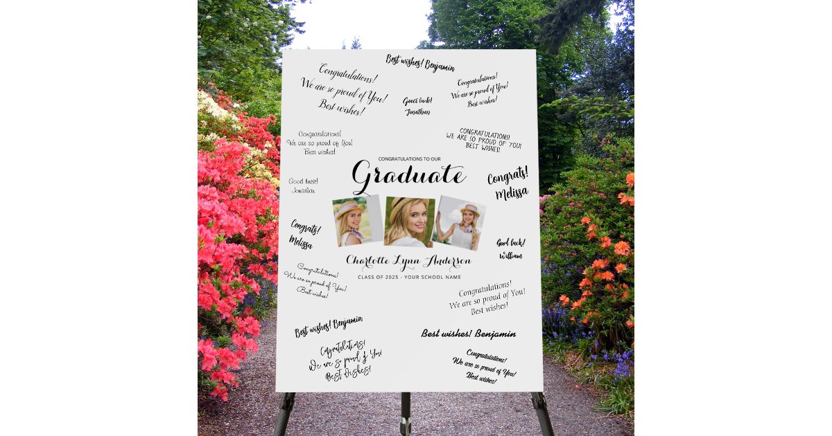 Modern 3 Photo Collage Graduation Guest Signature Foam Board | Zazzle