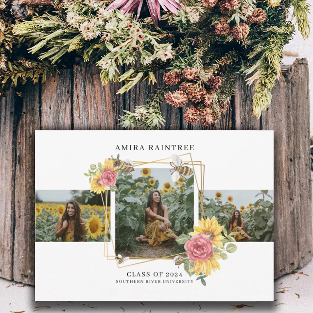 Modern 3 Photo Collage Graduation Invitation | Zazzle