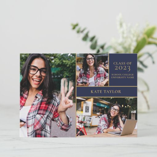 Modern 3 Photo Collage Graduation Party Invitation | Zazzle