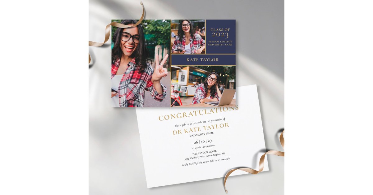 Modern 3 Photo Collage Graduation Party Invitation | Zazzle