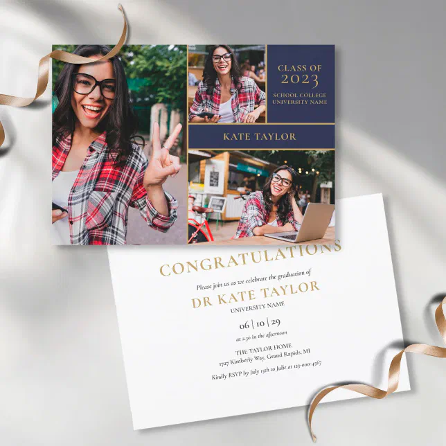 Modern 3 Photo Collage Graduation Party Invitation | Zazzle