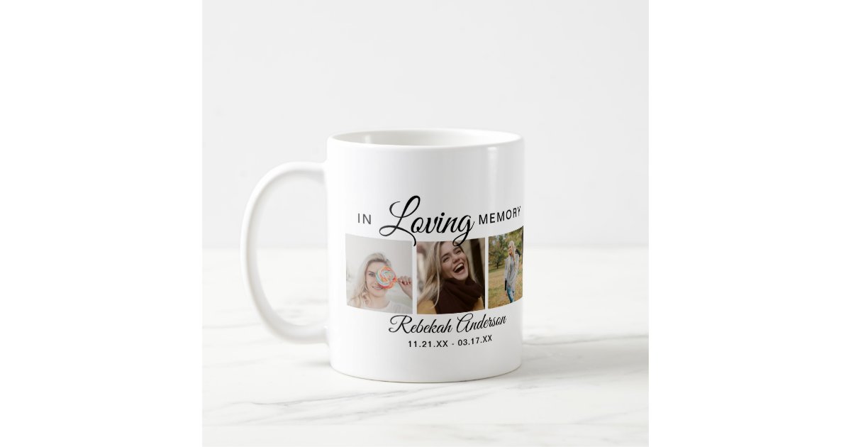 Modern 3 Photo Collage Memorial Coffee Mug | Zazzle