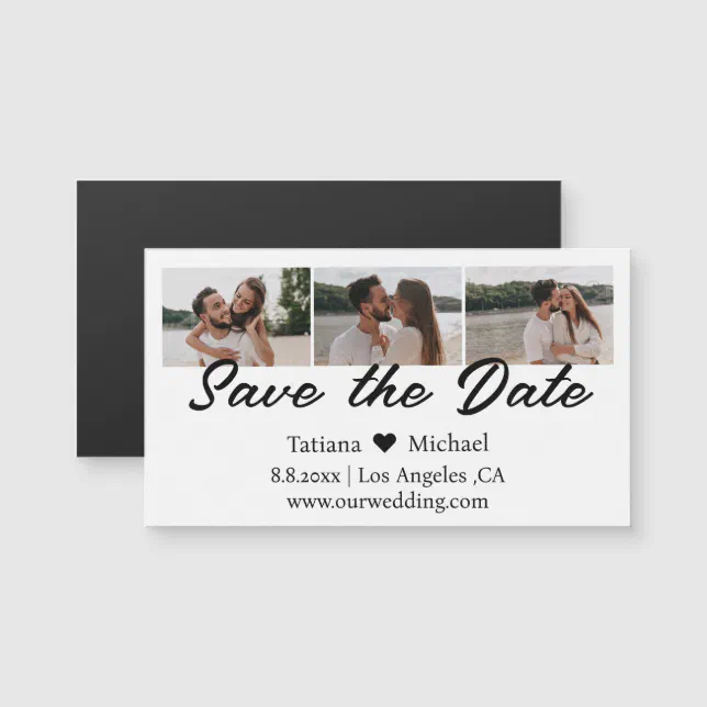 modern 3 photo collage save the date chic magnet | Zazzle