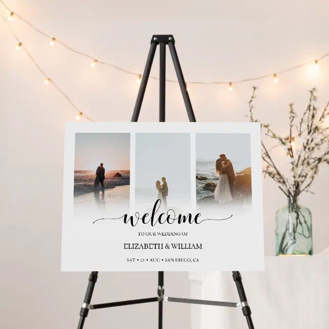 Modern 3 Photo Collage Wedding Welcome Sign | Zazzle