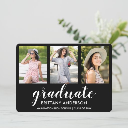 Modern 3 Photo Graduation Announcement Card | Zazzle